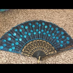 Accessories | Deluxe Sequin Foldable Fan Electric Blue | Poshmark